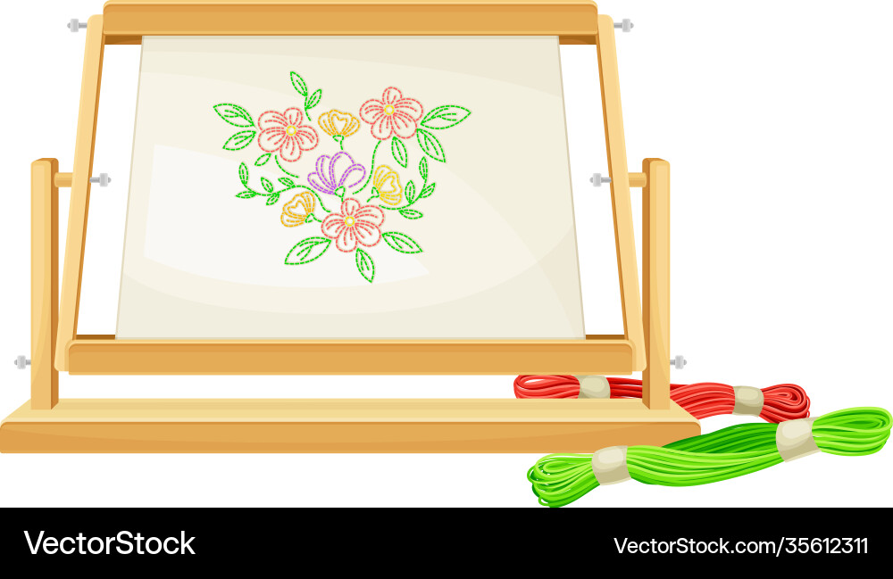 Tambour with canvas and embroidered floral pattern