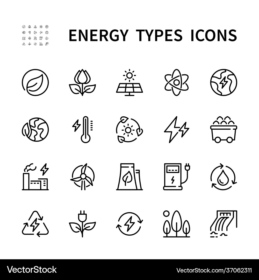 Types energy line icons isolated icon Royalty Free Vector