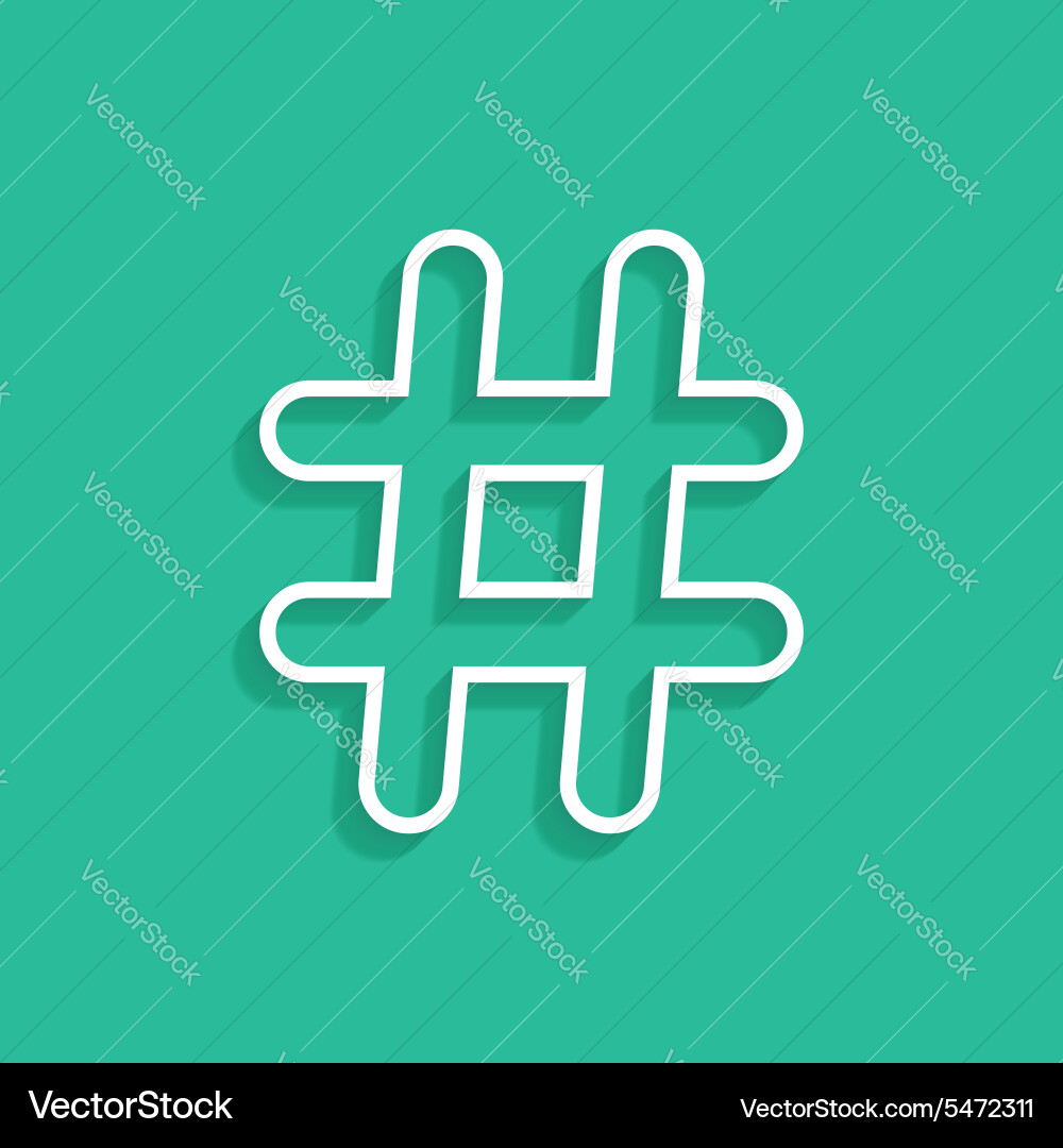 White hashtag icon isolated on green background Vector Image