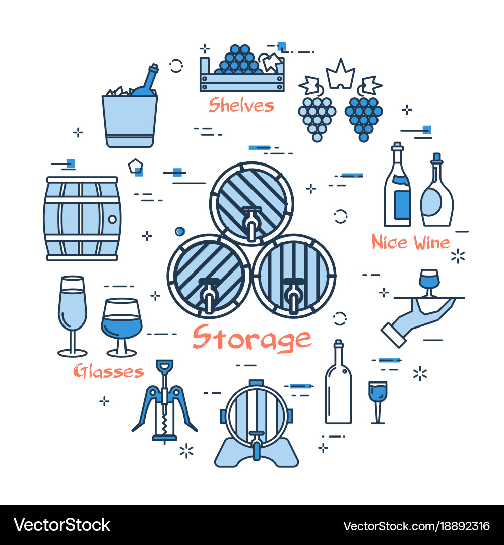 Blue round storage of wine concept Royalty Free Vector Image