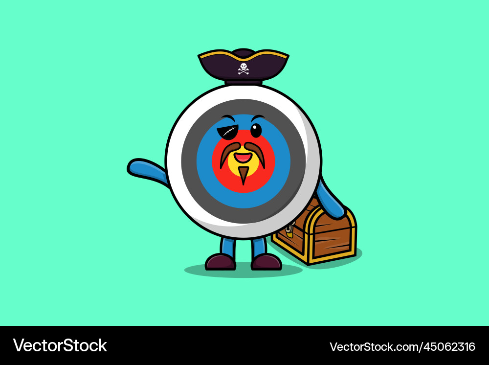 Cartoon archery target pirate with treasure box Vector Image