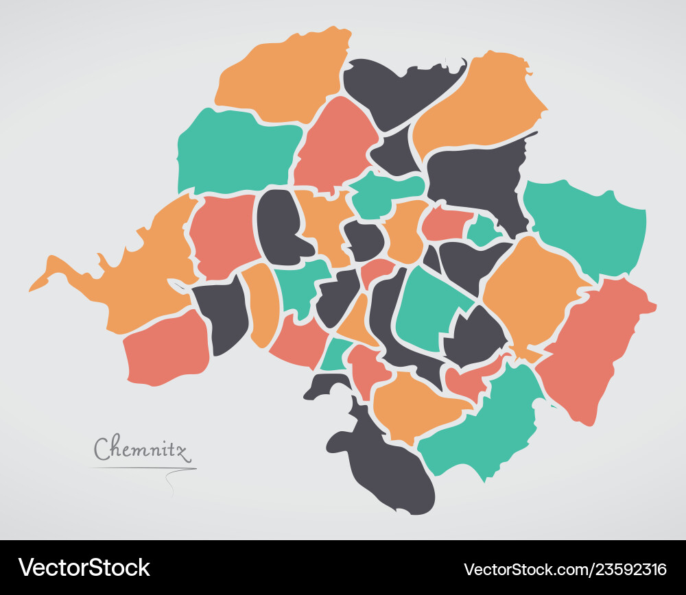 Chemnitz map with boroughs and modern round shapes