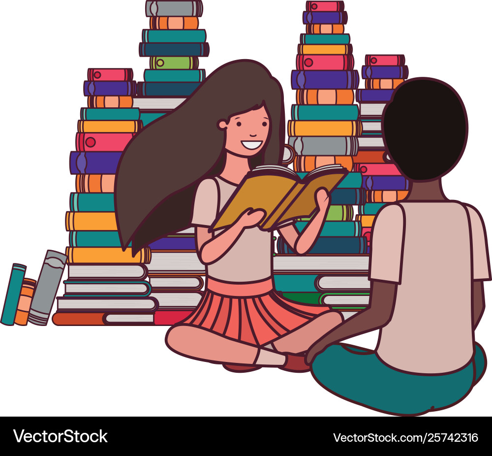 Couple student with reading book in hands Vector Image