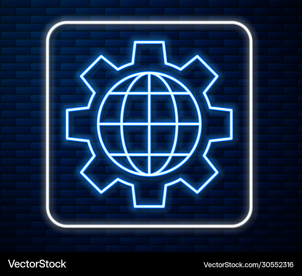 Glowing neon line globe earth and gear Royalty Free Vector