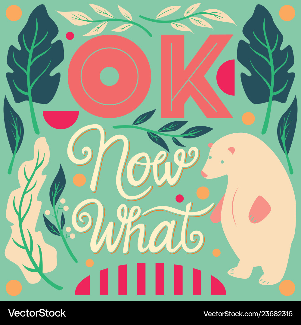 Ok now what hand lettering typography poster Vector Image