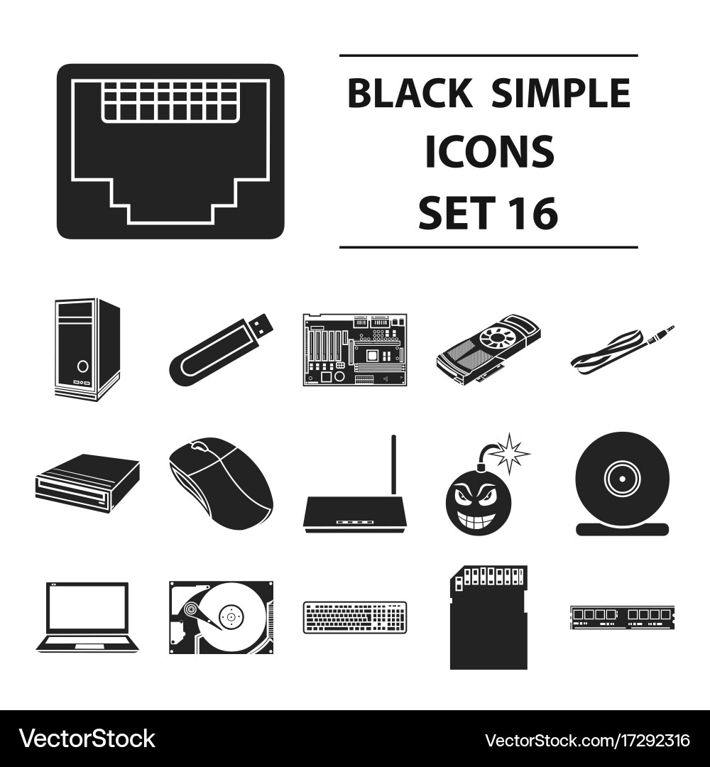 Personal computer set icons in black style big Vector Image