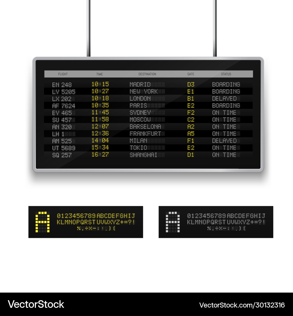 Realistic 3d digital led airport board with flight