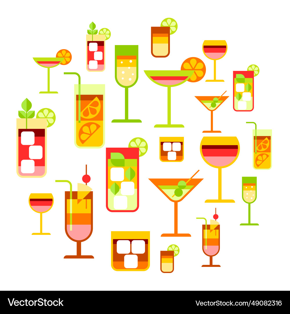 Set with various cocktails alcoholic drinks and Vector Image