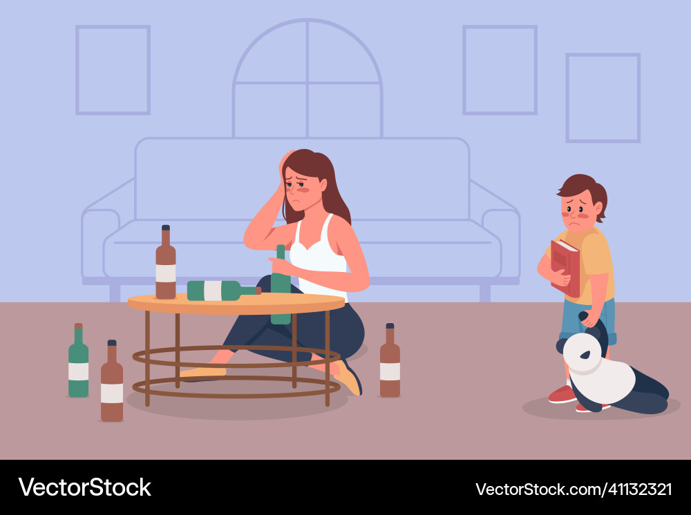 Alcoholism in family flat color Royalty Free Vector Image