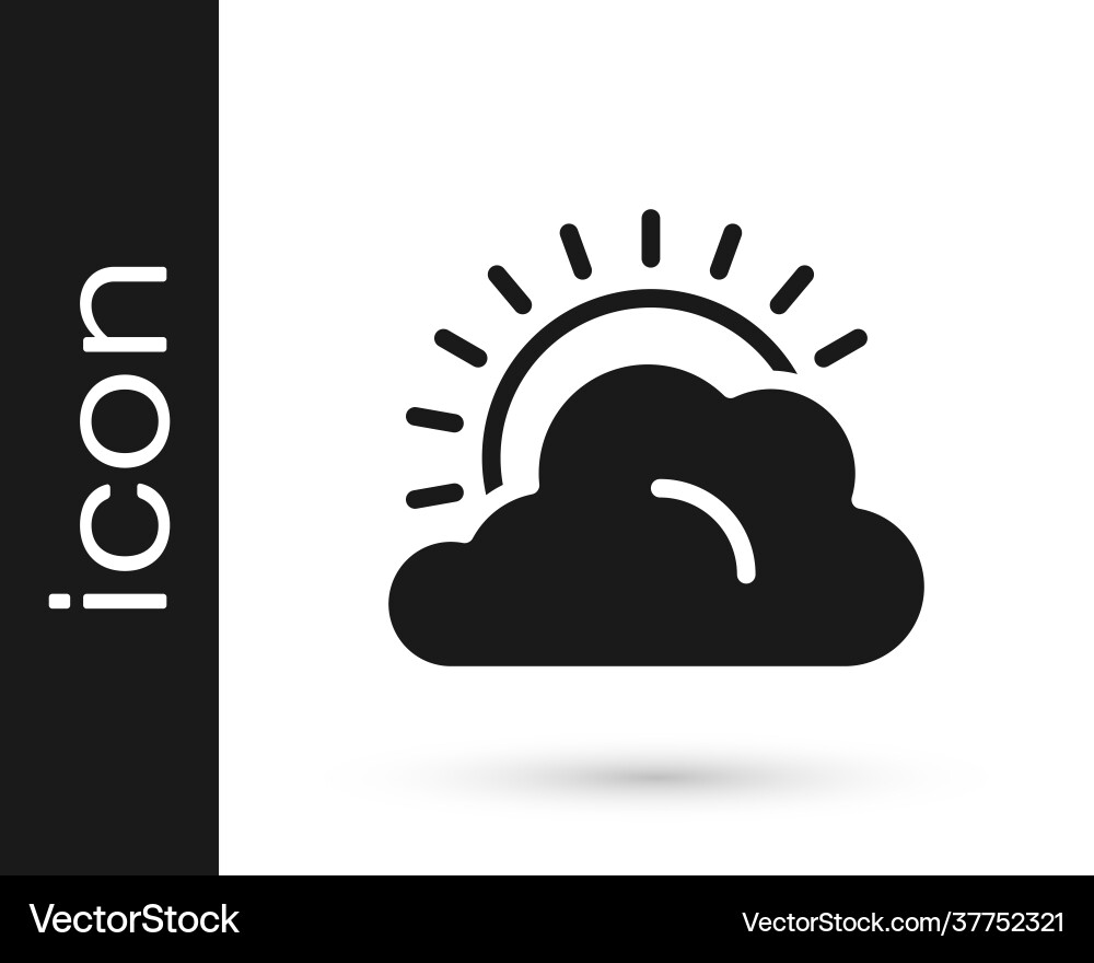 Black sun and cloud weather icon isolated on white