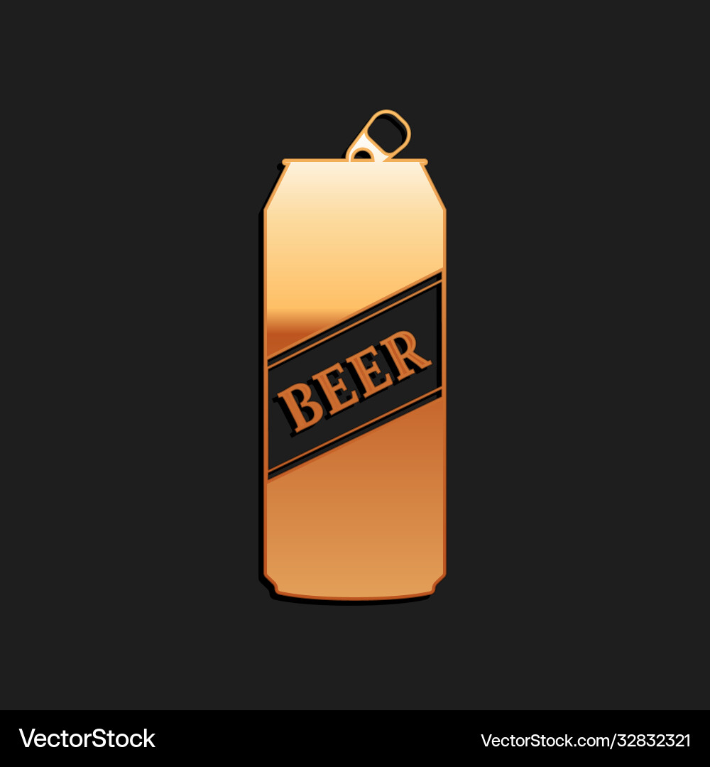 Gold beer can icon isolated on black background Vector Image