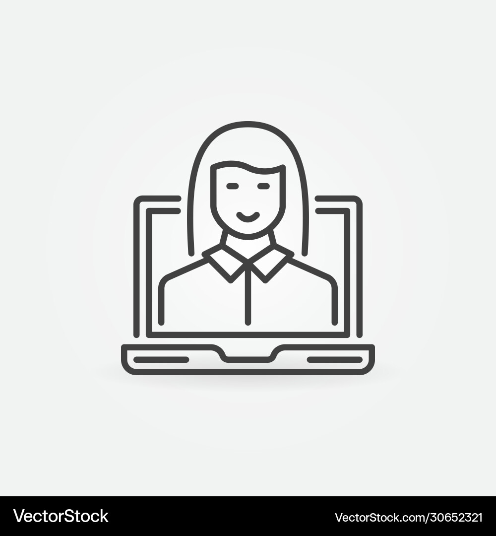 Laptop with woman linear icon female Royalty Free Vector