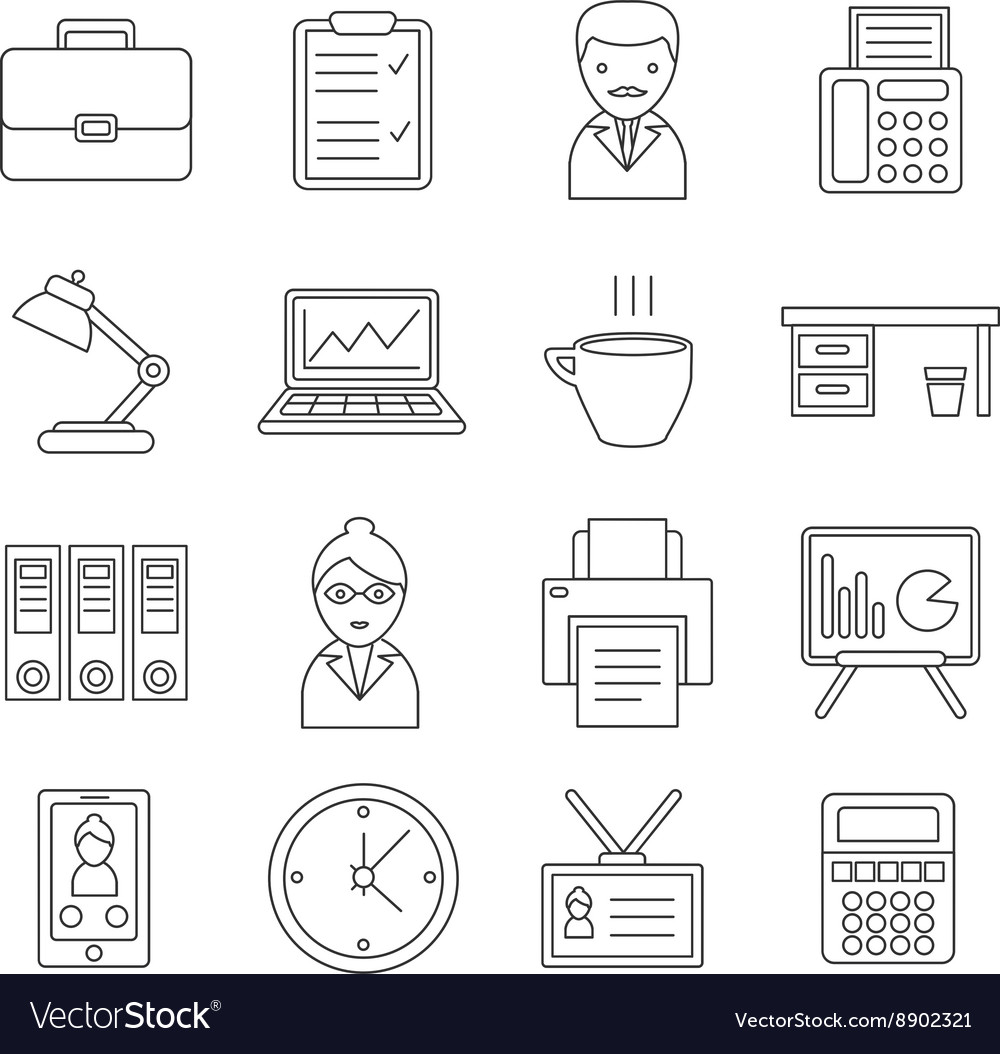 Office line icon set Royalty Free Vector Image