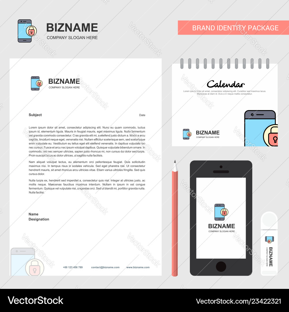 Protected smartphone business letterhead calendar Vector Image