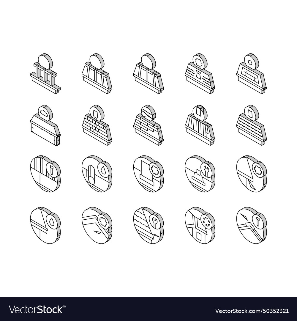 Roof replacement job collection isometric icons Vector Image