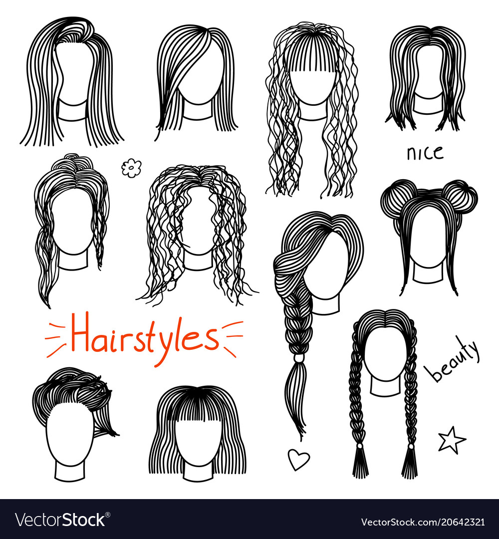 Set Hand Drawn Womens Hairstyles Royalty Free Vector Image