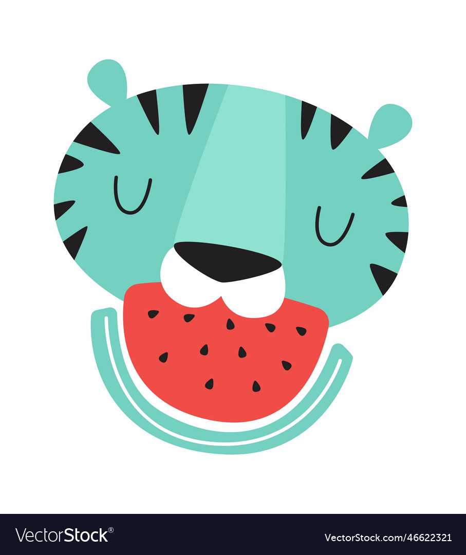 Tiger eats watermelon Royalty Free Vector Image