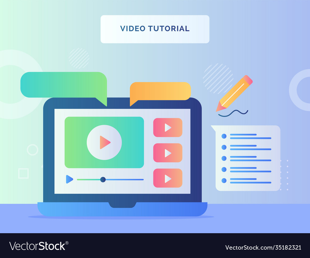 Video tutorial concept viewing laptop screen Vector Image