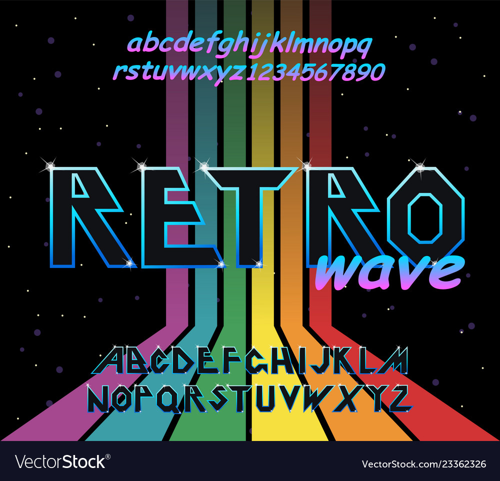 80 S Retro Alphabet Font Rainbow Vintage Alphabet Vector Image