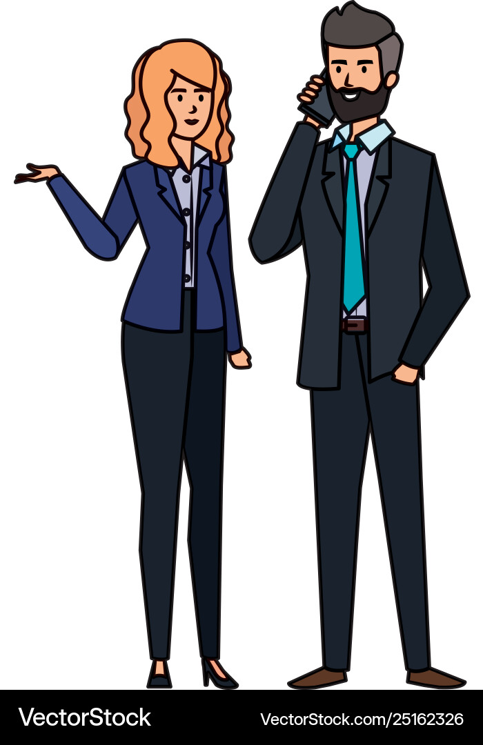Business couple calling with smartphone Royalty Free Vector