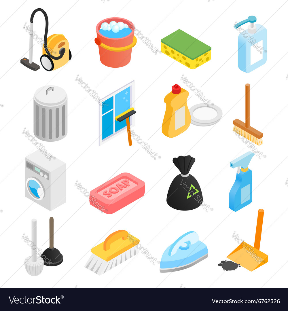 Cleaning isometric 3d icons Royalty Free Vector Image Cleaning isometric 3d icons Royalty Free Vector Image