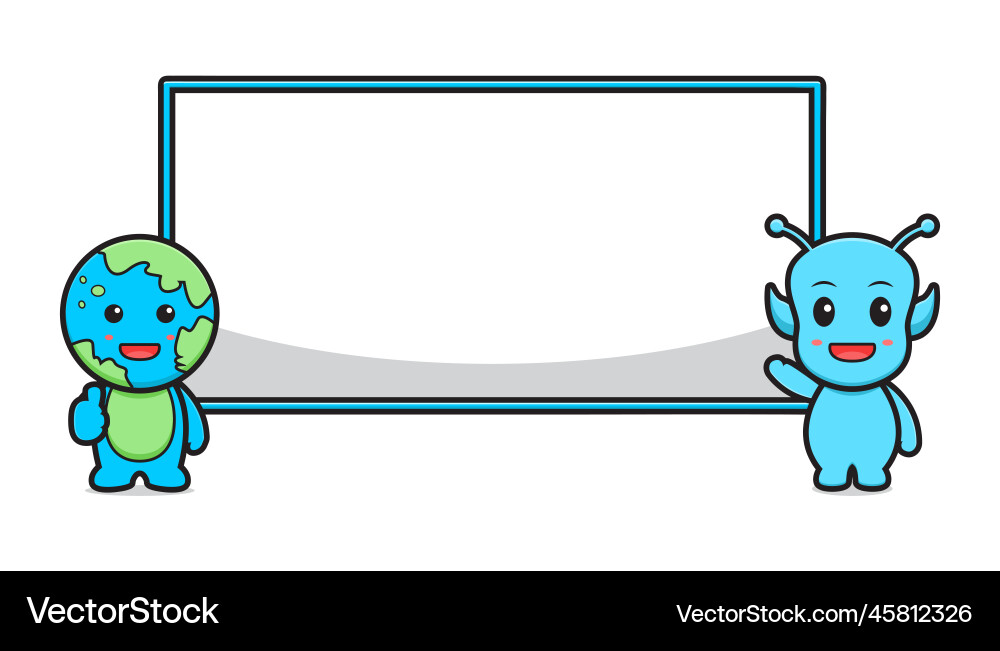 Cute alien and earth with blank banner board Vector Image