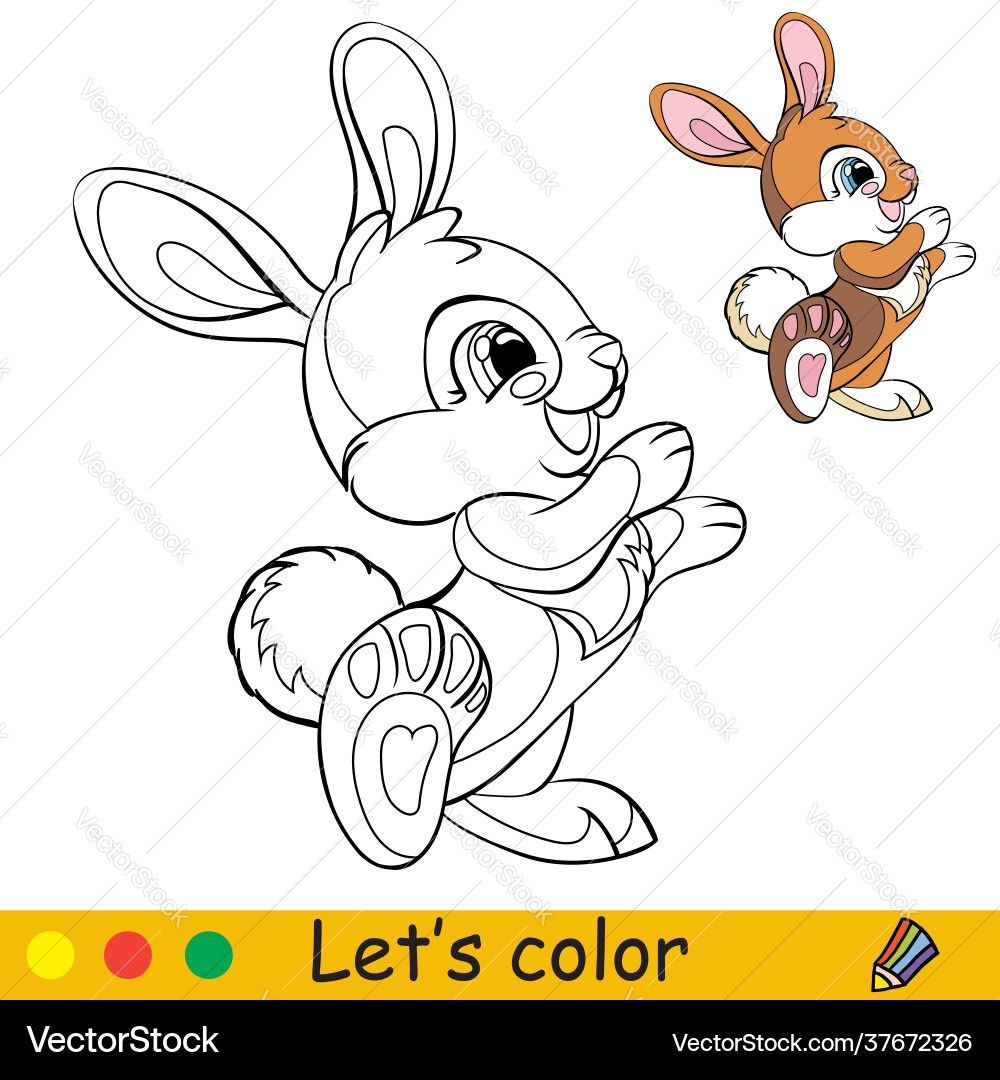 Cute standing rabbit coloring with colorful Vector Image
