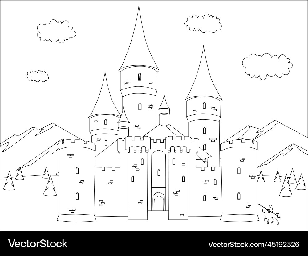 Fantasy castle in mountains black and white Vector Image