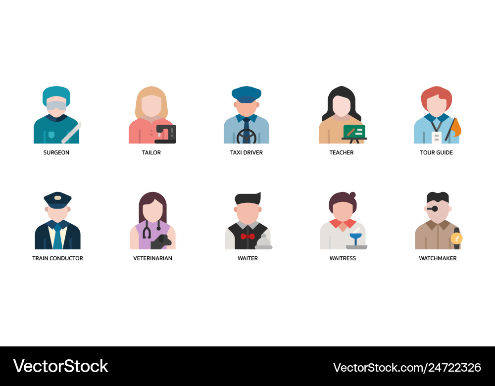 Jobs and occupations icons set Royalty Free Vector Image