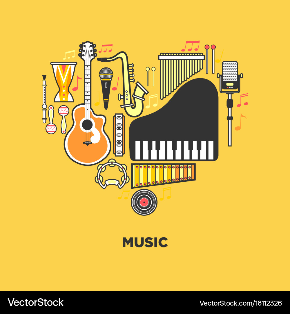 Music themed emblem with instruments formed in Vector Image
