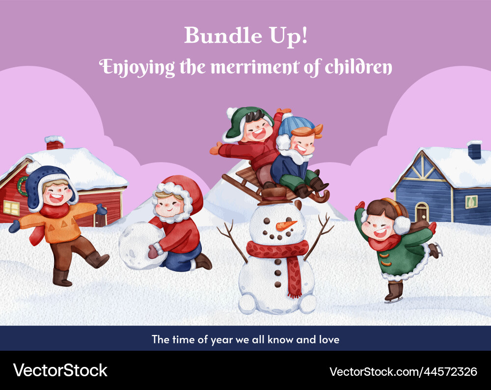 Postcard template with children enjoy winter Vector Image