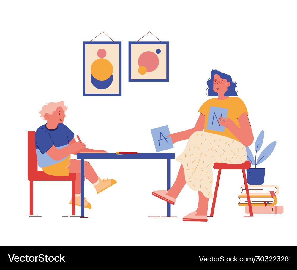 Psychologist character show abc cards during Vector Image