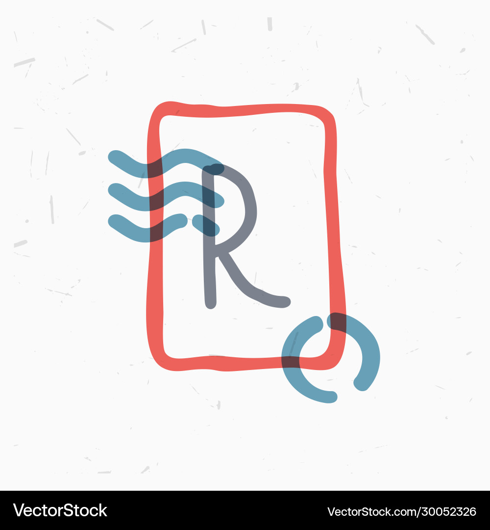 R letter logo in square frame with wavy lines Vector Image