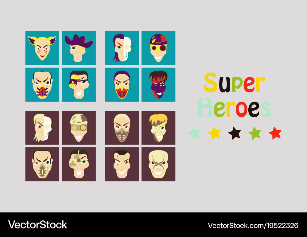 Superhero actions icon set in cartoon colored Vector Image