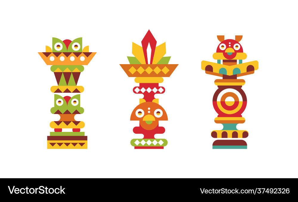 Totem pole as monumental carving with figures Vector Image