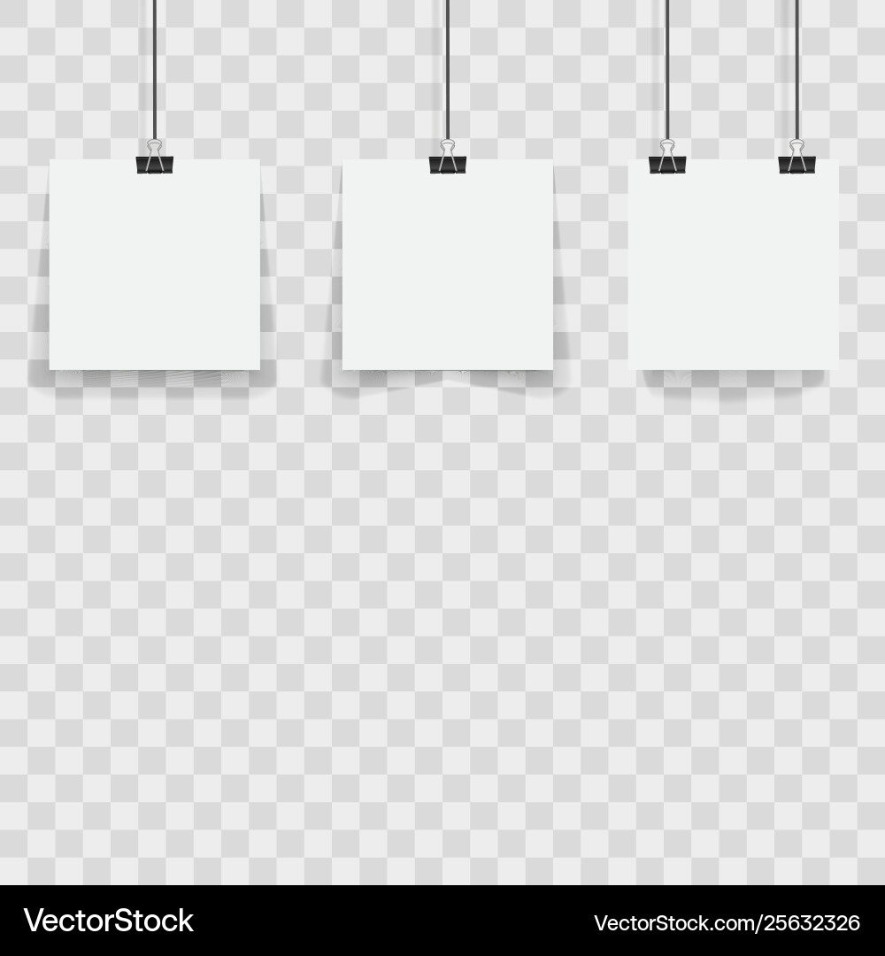 White poster hanging with binder on transparent Vector Image
