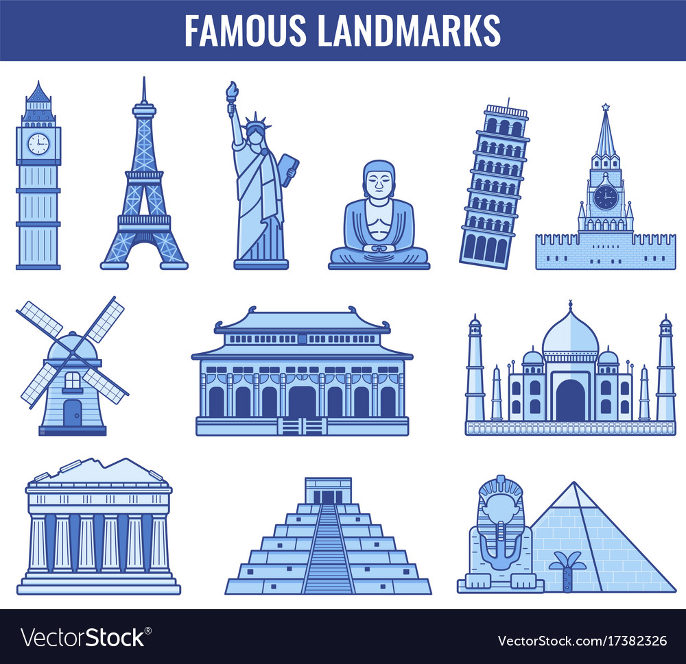 World landmarks travel and tourism Royalty Free Vector Image