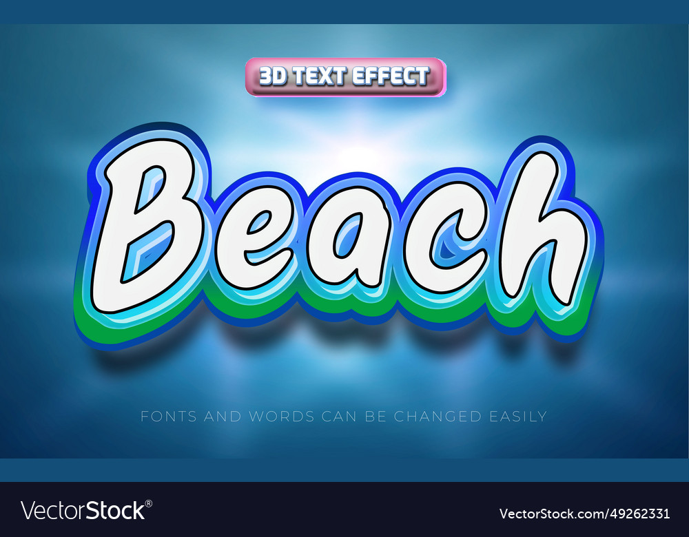 Beach 3d editable text effect style Royalty Free Vector
