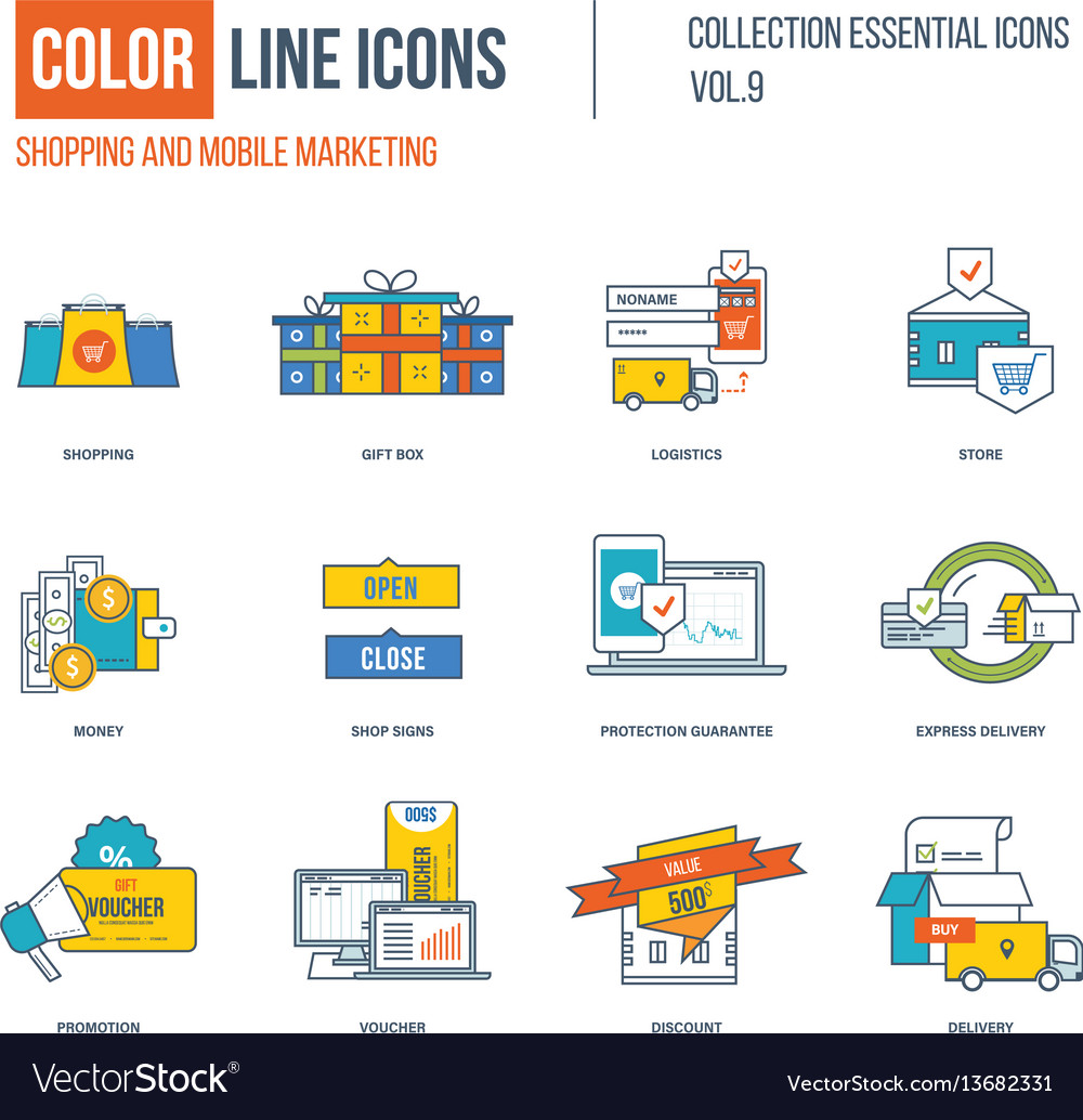 Color thin line icons set Royalty Free Vector Image