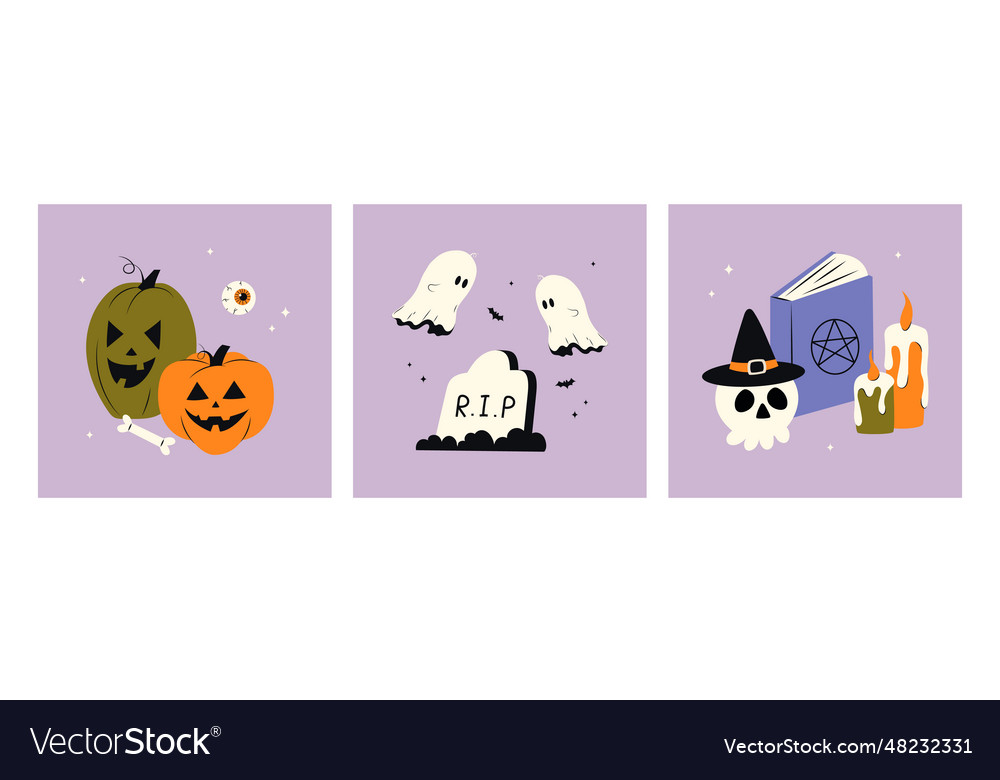 Cute posters of happy halloween Royalty Free Vector Image