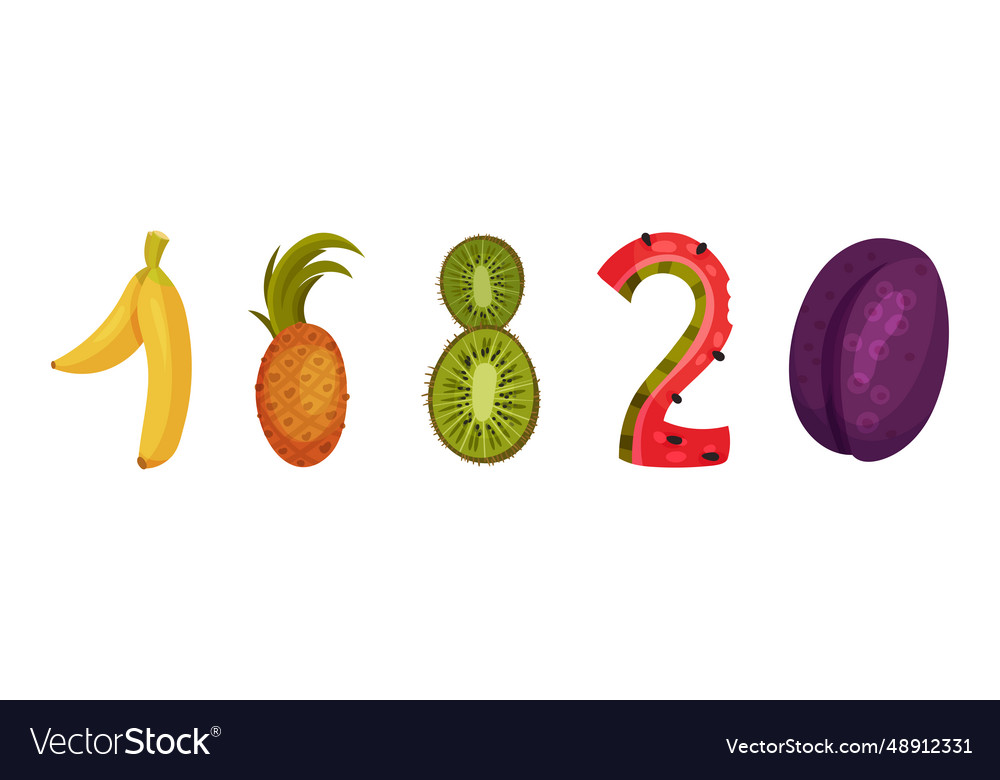 Fruit numbers and numeral for counting set Vector Image