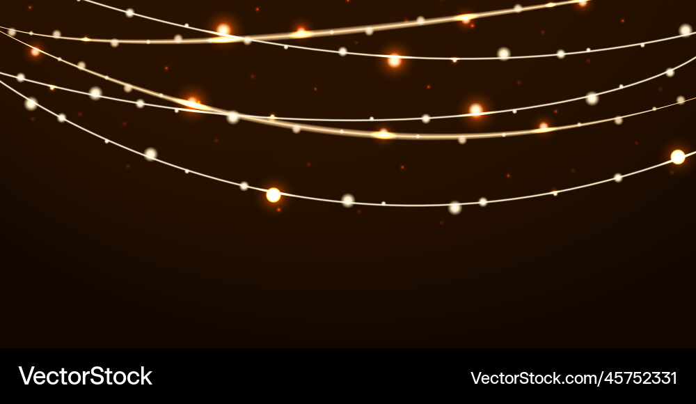 Gold and white light bulbs on glowing strings Vector Image