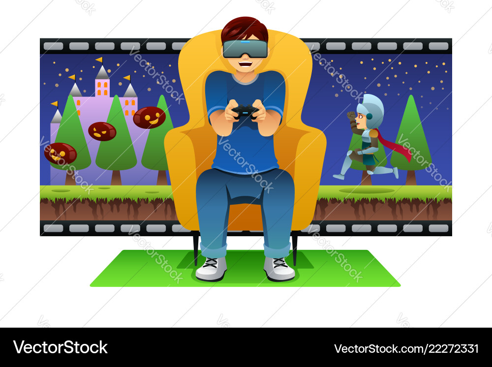 Man playing virtual reality game Royalty Free Vector Image