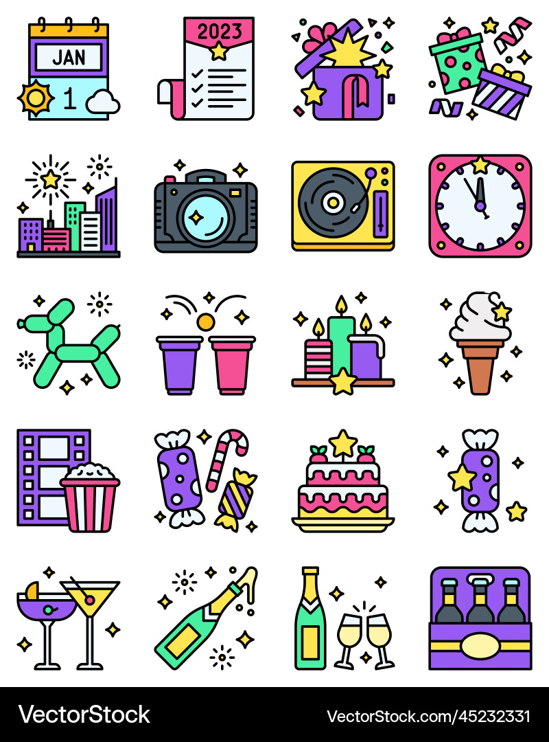New year realated filled icon set 4 Royalty Free Vector