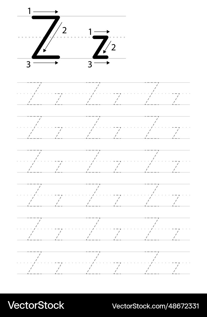 Printable letter z alphabet tracing worksheet Vector Image
