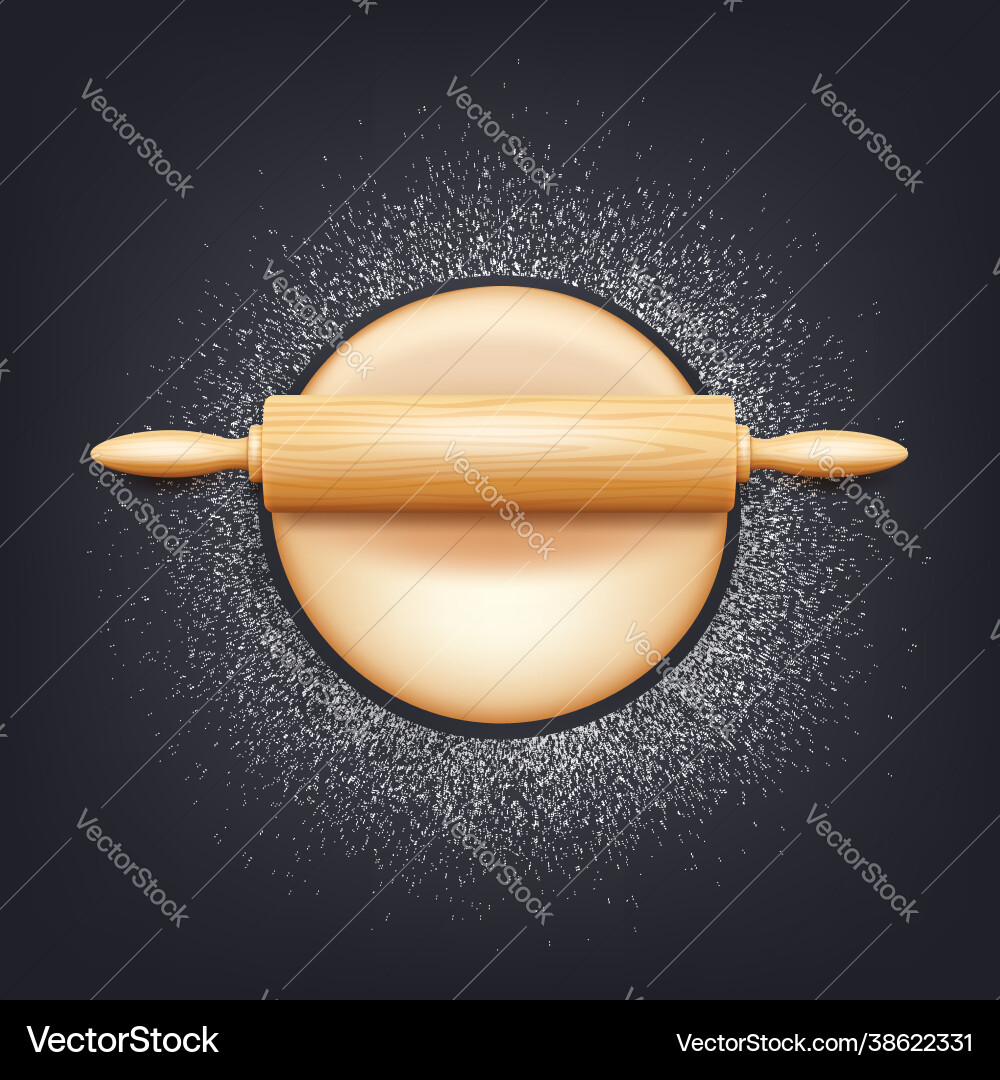 Realistic wooden rolling pin and kneading dough Vector Image