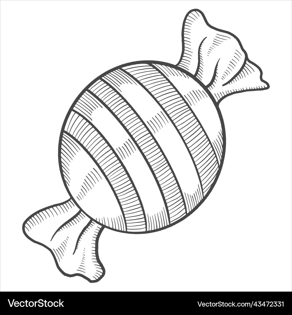 Round wrapped sweet candy isolated doodle hand Vector Image