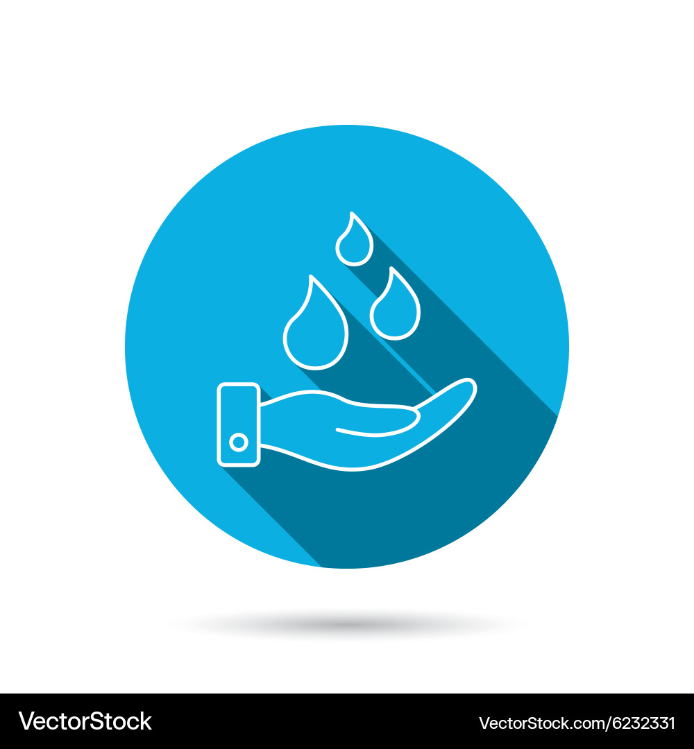 Save water icon hand with water drops sign Vector Image