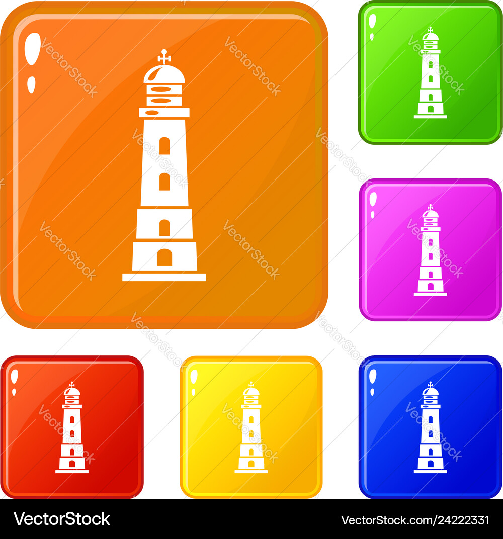 Sea lighthouse icons set color Royalty Free Vector Image