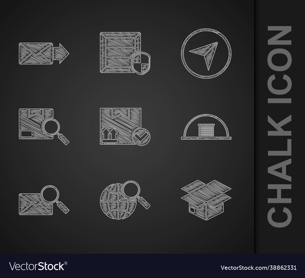 Set package box with check mark magnifying glass Vector Image